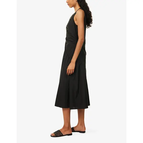 Theory Asymmetrical Ruched Cotton Tank Dress - Black