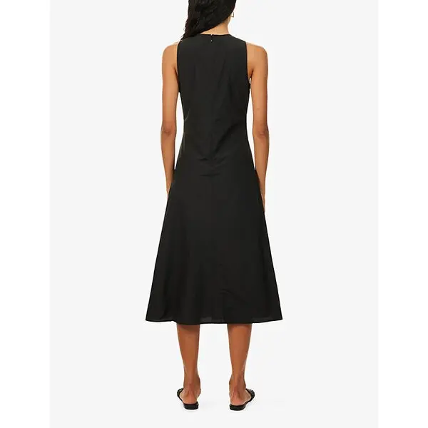 Theory Asymmetrical Ruched Cotton Tank Dress - Black