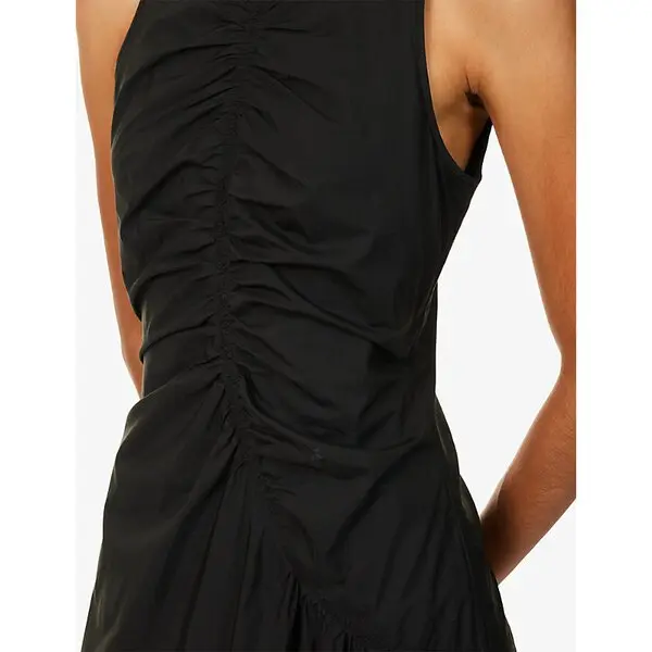 Theory Asymmetrical Ruched Cotton Tank Dress - Black