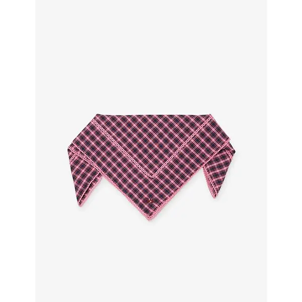 DAMSON MADDER Embroidered Gingham Headscarf - Magenta