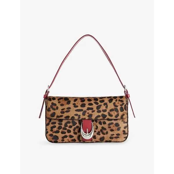Staud Harlow Leopard Print Leather Shoulder Bag