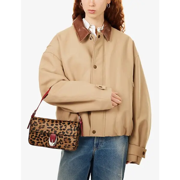 Staud Harlow Leopard Print Leather Shoulder Bag