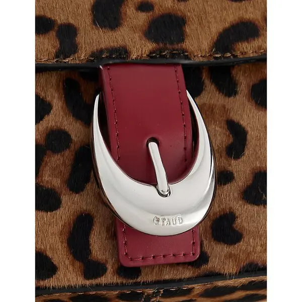 Staud Harlow Leopard Print Leather Shoulder Bag