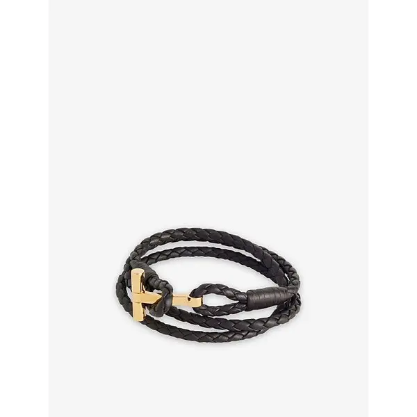 TOM FORD Braided Leather Wrap Bracelet - Brown