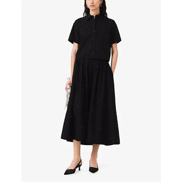 Maje Rhinestone Beaded Short Sleeve Cotton Shirt