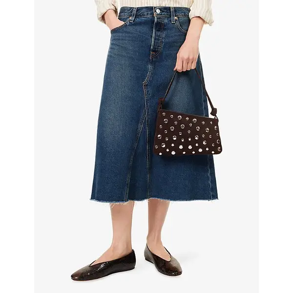 Staud Dani Mini Suede Shoulder Bag With Silver Tone Studs