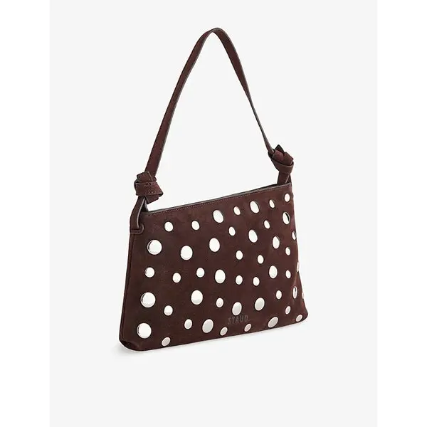 Staud Dani Mini Suede Shoulder Bag With Silver Tone Studs