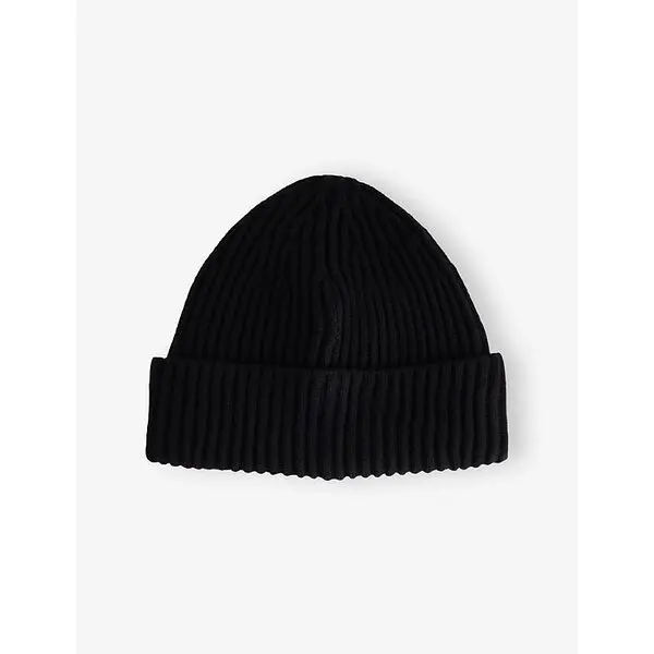 Stone Island Logo-patch Ribbed Wool Beanie Hat - Black