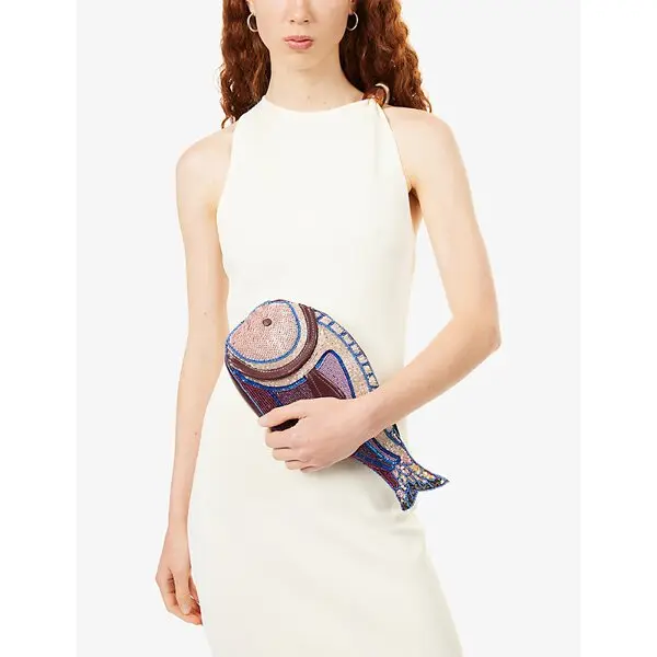 Staud Pesce Beaded Clutch Bag - Ultraviolet