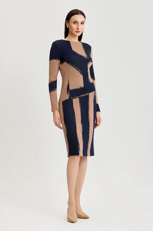 Ming Wang Brushstroke Soft Knit Sheath Dress