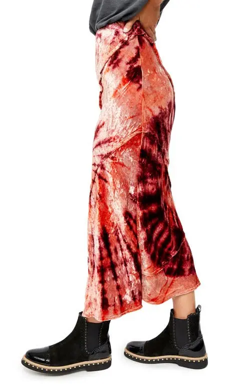 Free People Tie-dye Velvet Midi Skirt
