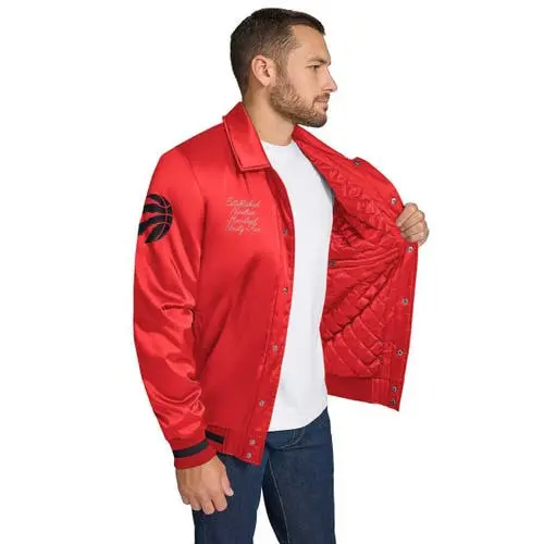 Tommy Hilfiger Toronto Raptors Chain Stitch Applique Varsity Jacket - Red