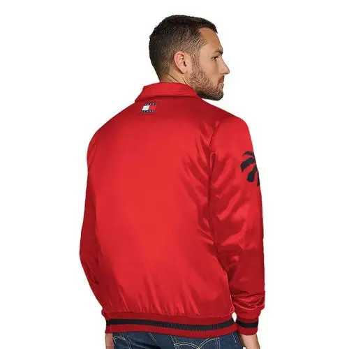 Tommy Hilfiger Toronto Raptors Chain Stitch Applique Varsity Jacket - Red