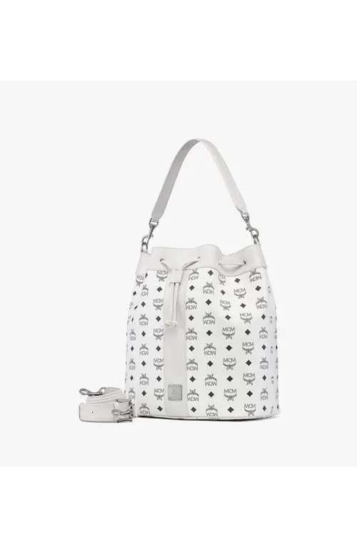Mcm Large Dessau Drawstring Bag In Visetos - White