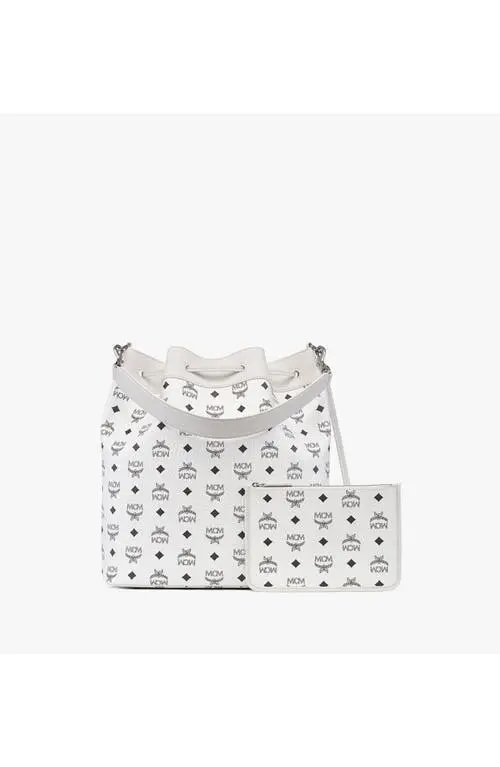 Mcm Large Dessau Drawstring Bag In Visetos - White