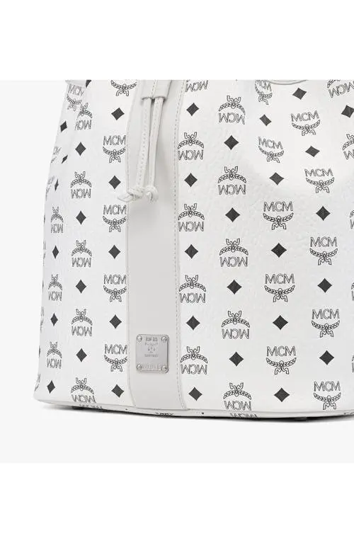 Mcm Large Dessau Drawstring Bag In Visetos - White
