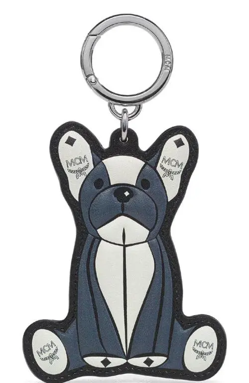 Mcm French Bulldog Charm In Visetos - Dark Grey