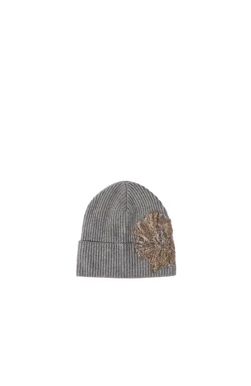Brunello Cucinelli Cashmere Ribbed Beanie With Whispering Bloom Embroidery