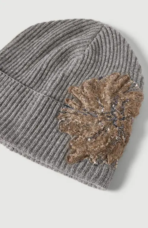 Brunello Cucinelli Cashmere Ribbed Beanie With Whispering Bloom Embroidery
