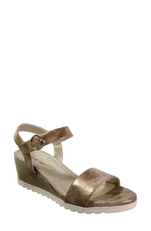 DAVID TATE Metallic Ankle Strap Wedge Sandals - Bronze