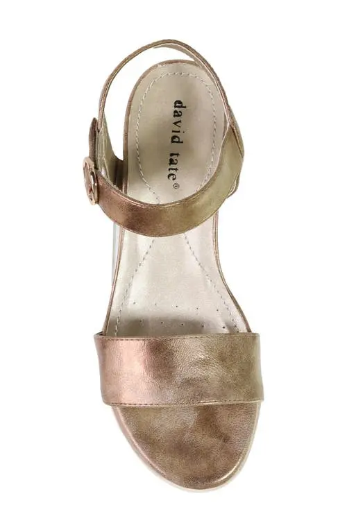DAVID TATE Metallic Ankle Strap Wedge Sandals - Bronze