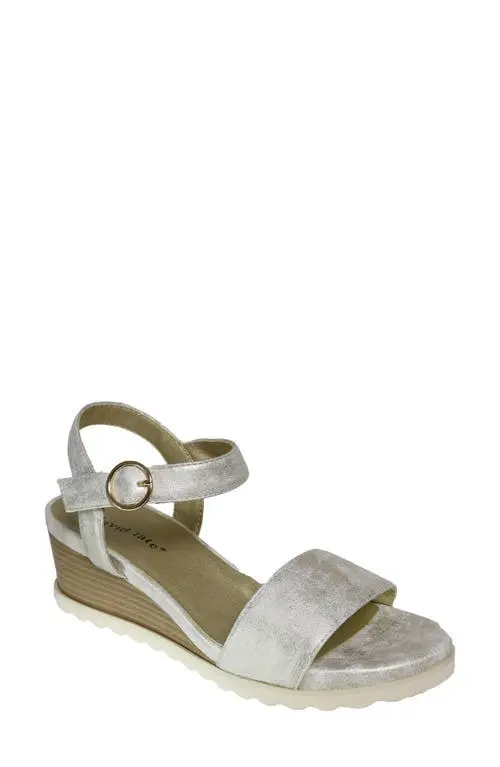 DAVID TATE Metallic Ankle Strap Wedge Sandals - White