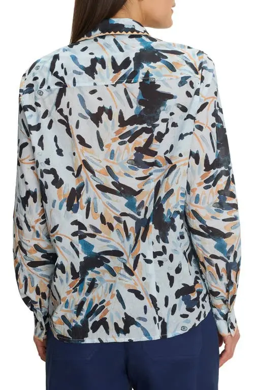 NIC+ZOE Abstract Floral Print Embroidered Cotton Button-up Top
