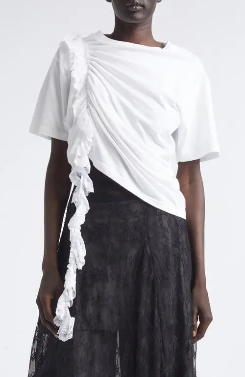 Collina Strada Amaryllis Duo Organic Cotton & Lace Crop T-shirt - White