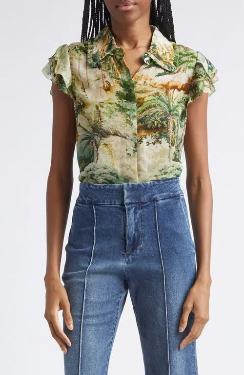 Alice + Olivia Martel Flutter Sleeve Shirt