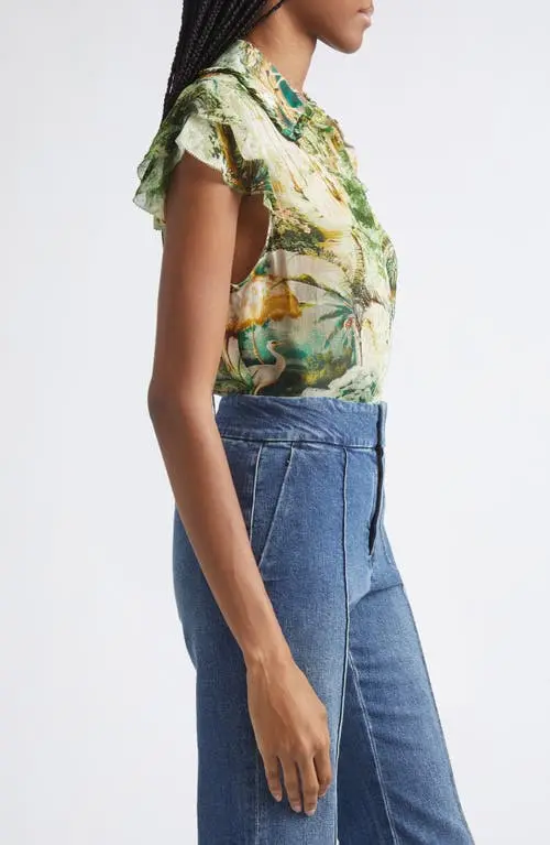 Alice + Olivia Martel Flutter Sleeve Shirt