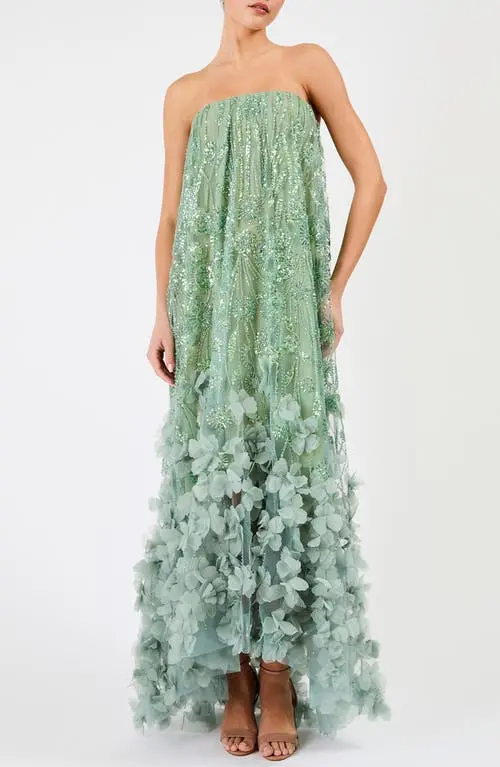 HELSI Alice Strapless 3d Floral Sequin High Low Gown - Sage