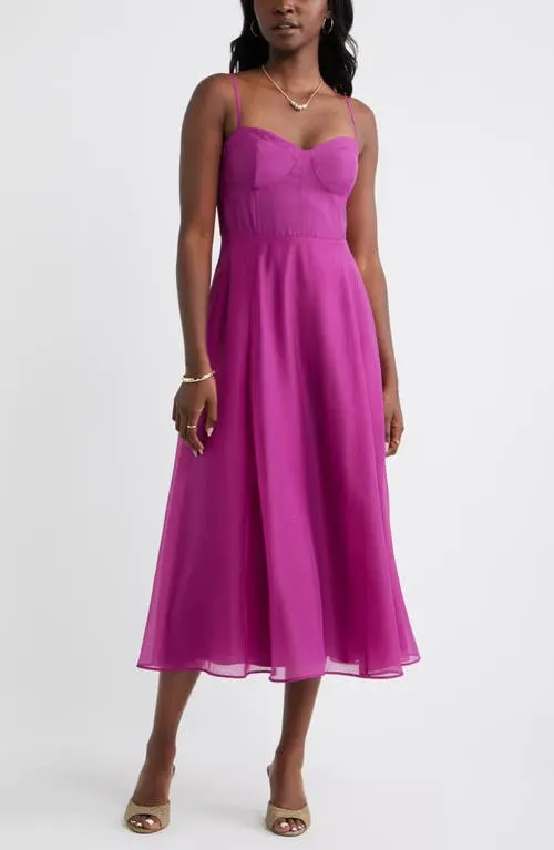 Chelsea28 Floral Polka Dot Seamed Bodice Cocktail Dress - Purple Vintner