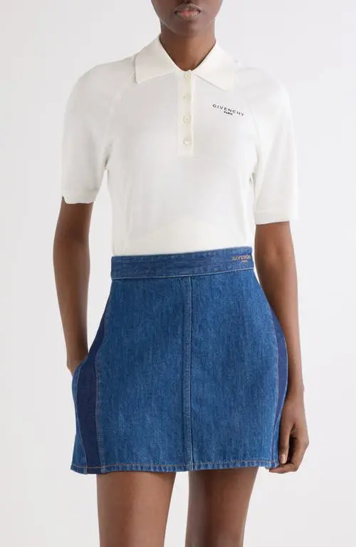 Givenchy Crop Short Sleeve Cotton & Silk Polo Sweater