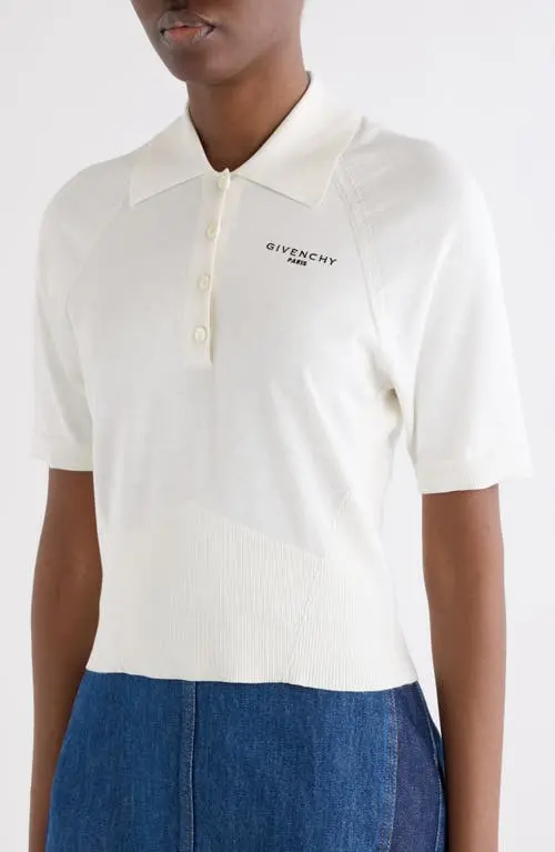 Givenchy Crop Short Sleeve Cotton & Silk Polo Sweater