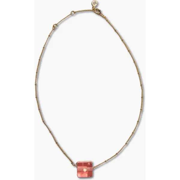 NICKEL & SUEDE Dice Charm Necklace - Pink/silver