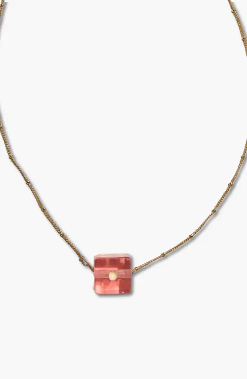NICKEL & SUEDE Gold Plated Brass Dice Charm Necklace - Pink/silver