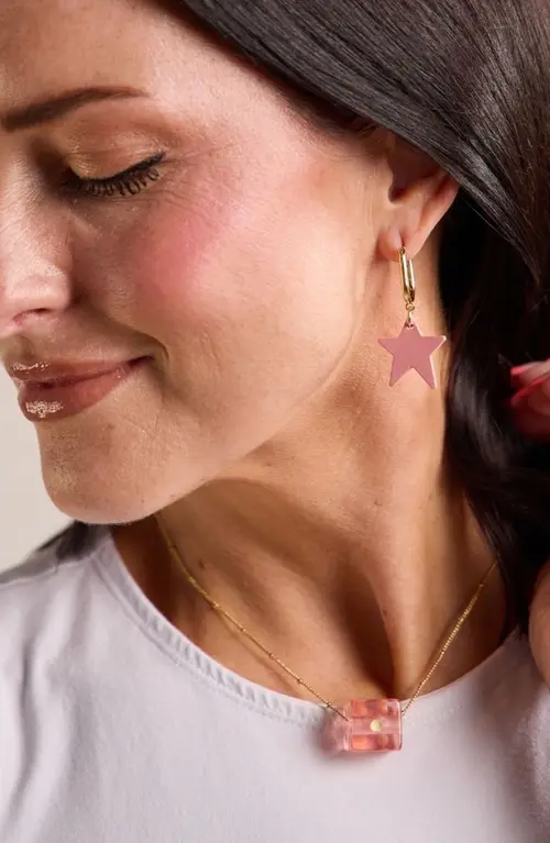 NICKEL & SUEDE Gold Plated Brass Dice Charm Necklace - Pink/silver