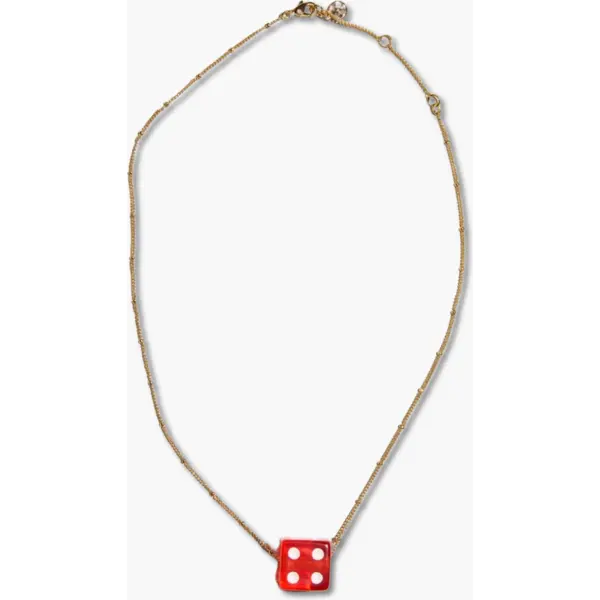 NICKEL & SUEDE Gold Plated Dice Charm Necklace - Red/gold