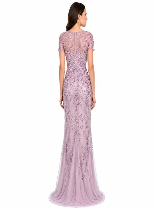 LARA NEW YORK Long Sleeve V-neck Mermaid Gown