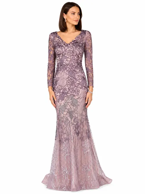 LARA NEW YORK Long Sleeve V-neck Mermaid Gown