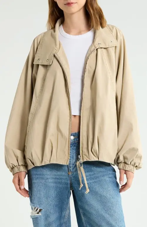 Free People Chelsea Jacket Relaxed Fit Zip-up With Funnel Neck - Oatmeal