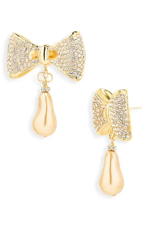 Valentino Garavani Bow Faux Pearl Drop Earrings - Gold