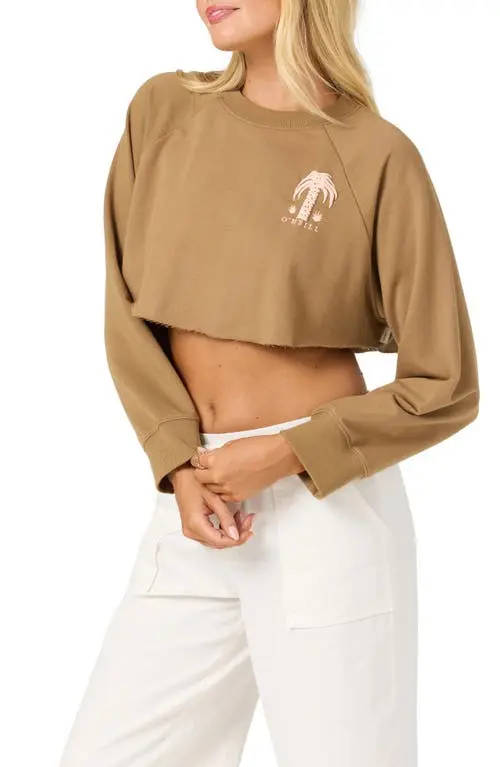 O'Neill Palm Logo Cropped Fleece Sweatshirt - Dark Khaki