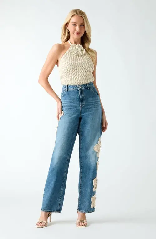 Guess Alicia Crochet Halter Top With Floral Applique