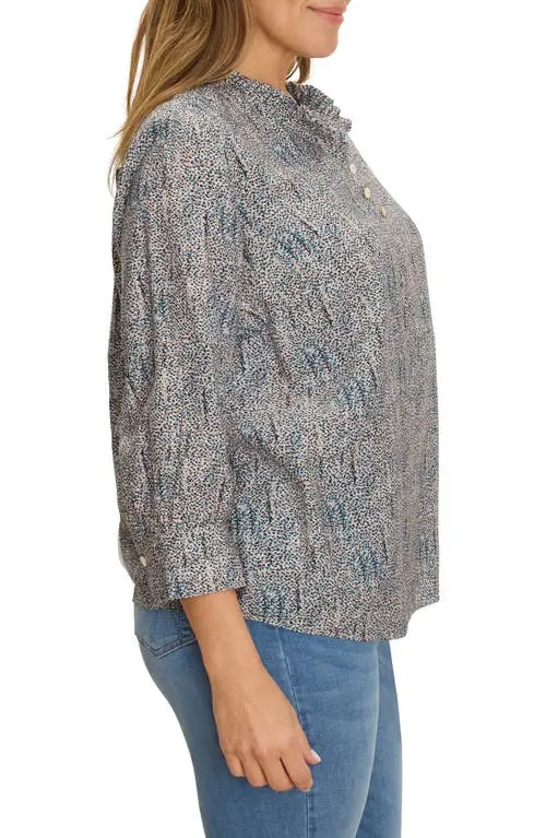 NIC+ZOE Sun Speckle Ruffle Neck Top