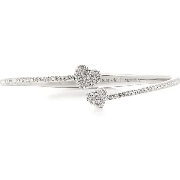 Kate Spade New York Pave Heart Open Hinge Cuff Bracelet - Clear/silver