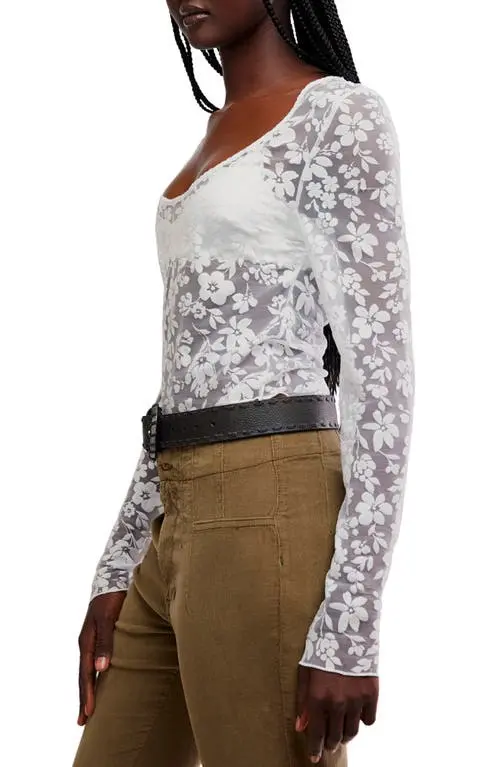 Free People Early Sunsets Floral Burnout Top - Ivory