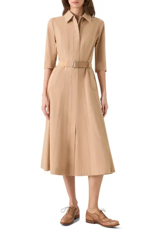 Akris Belted Stretch Denim Midi Dress - Camel