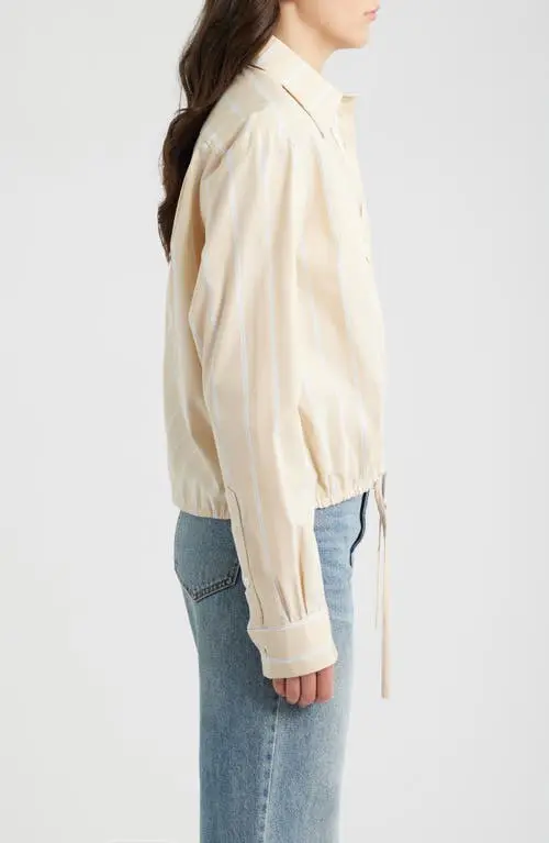 CISSA Long Sleeve Stripe Cinch Button-up Top