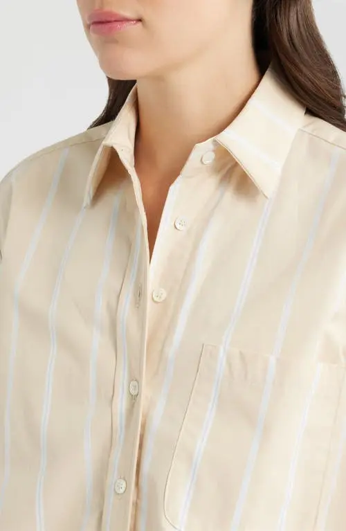 CISSA Long Sleeve Stripe Cinch Button-up Top